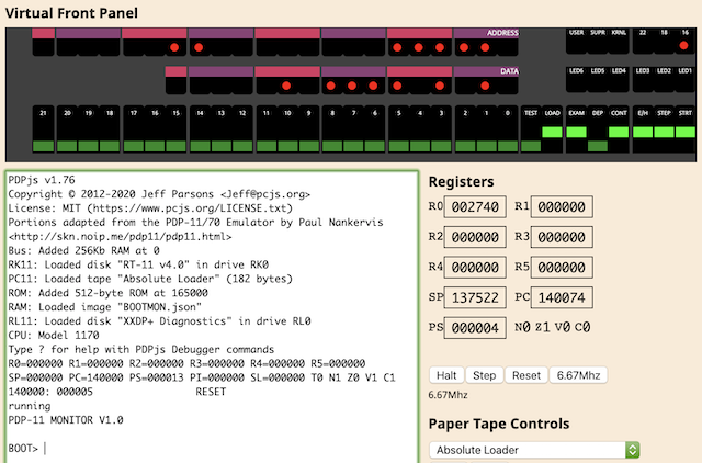 DEC PDP-11/70 for RT-11 with Front Panel and Debugger | PCjs Machines